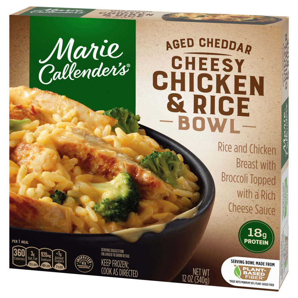 Marie Callender's Cheesy Chicken & Rice Bowl, Aged Cheddar-Front-Right ...