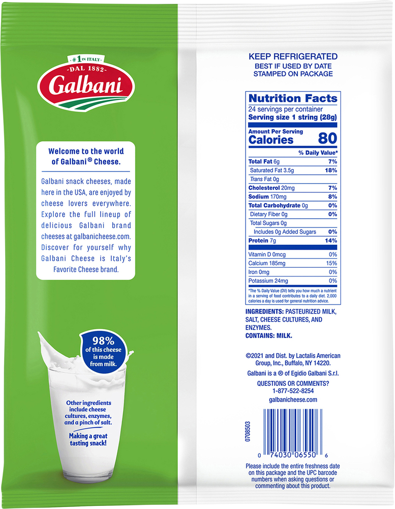 Galbani String Cheese, Mozzarella, Low Moisture Part Skim-Planogram-Back