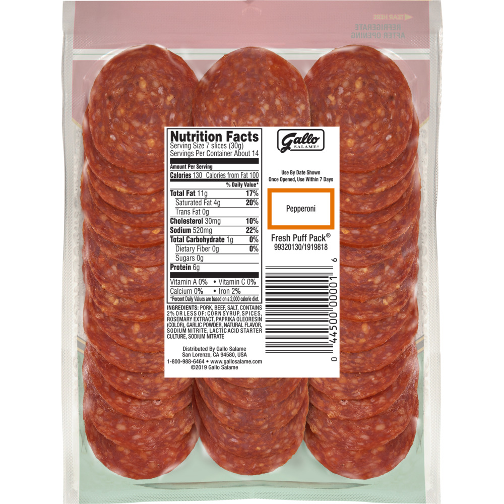 Gallo Sliced Pepperoni Deli Lunch Meat, 15.2 oz-Planogram-Back
