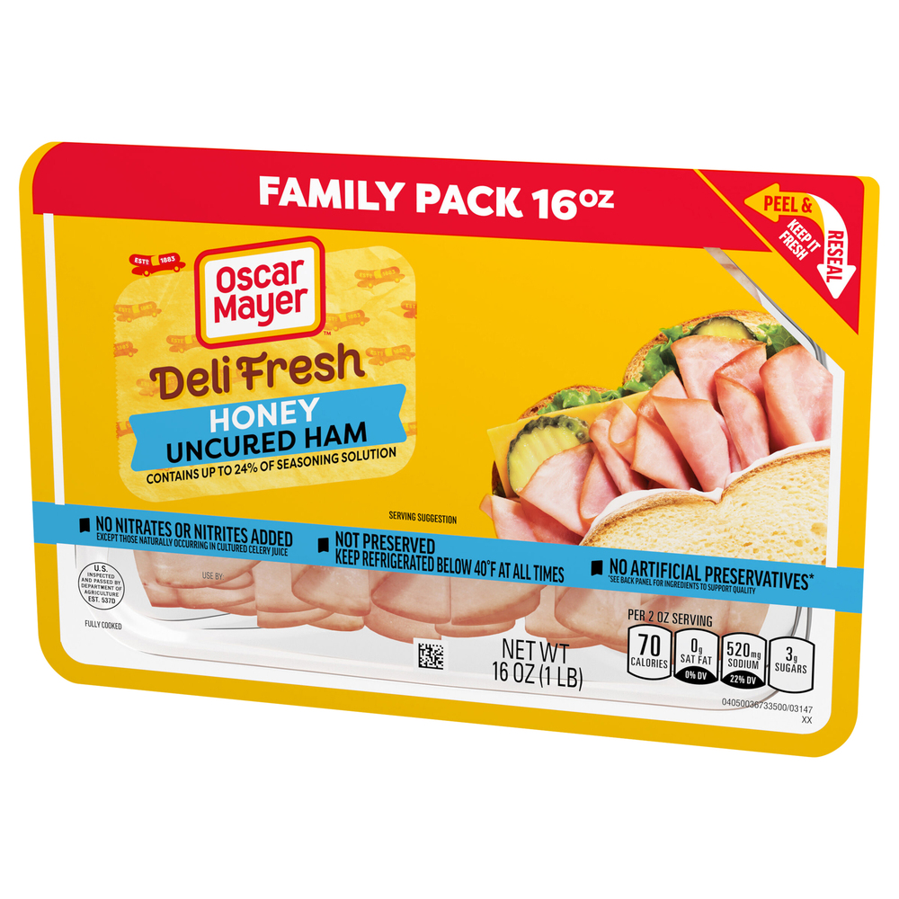 Oscar Mayer Deli Fresh Ham, Uncured, Honey, Family Pack-Front-Right ...
