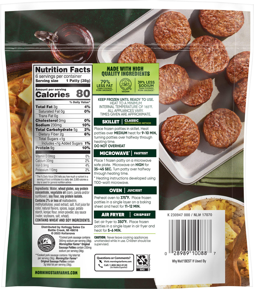 MorningStar Farms Sausage Patties, Original-Planogram-Back