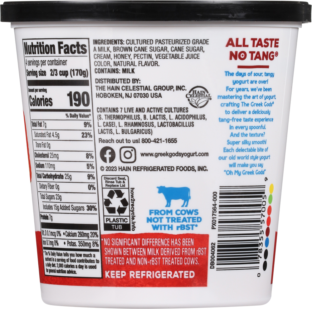 The Greek Gods Yogurt, Greek Style, Strawberry with Honey-Planogram-Back