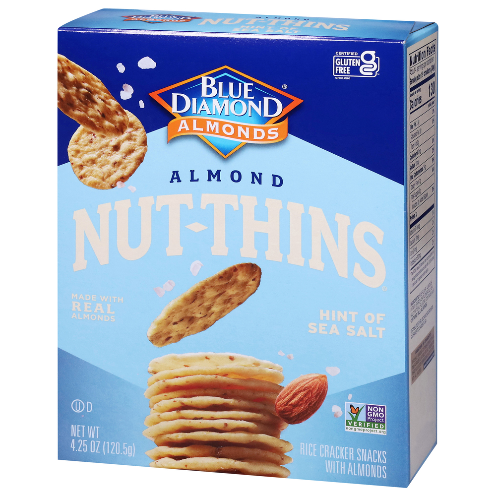 Blue Diamond Nut-Thins Rice Crackers Snacks with Almonds, Hint of Sea ...