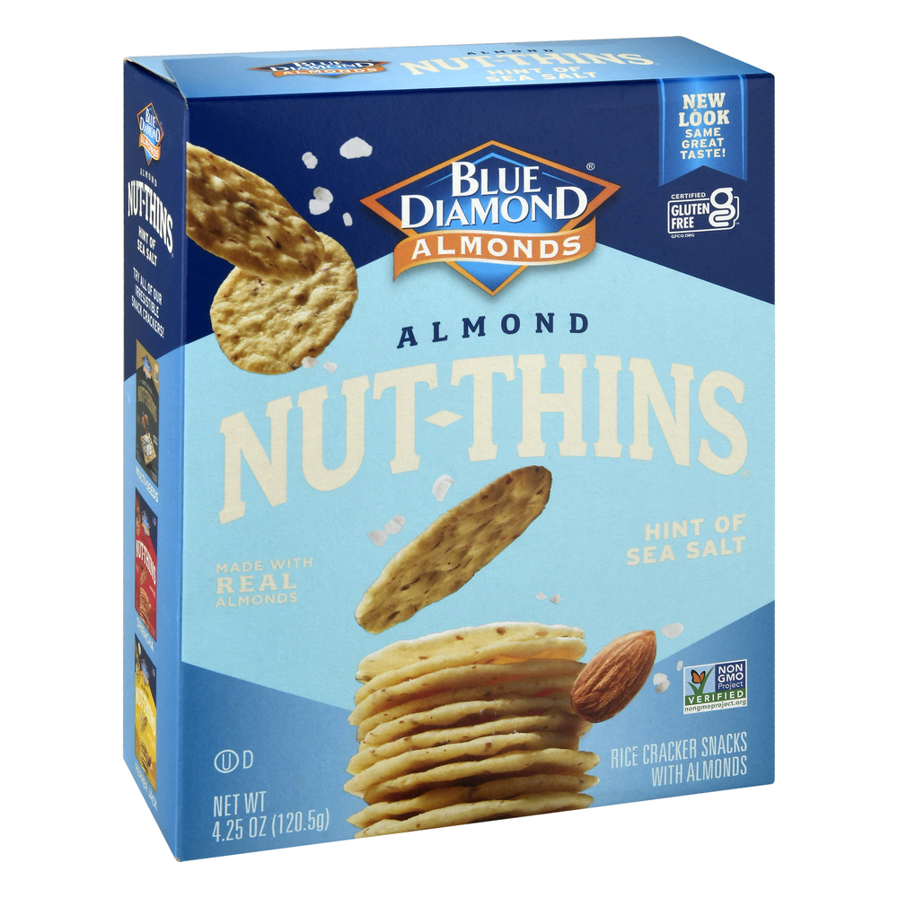 Blue Diamond Nut-Thins Rice Crackers Snacks with Almonds, Hint of Sea ...