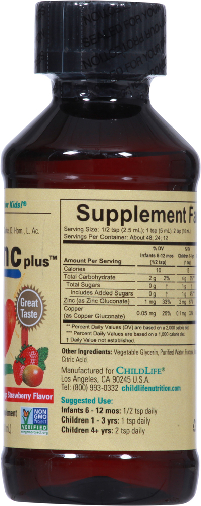 ChildLife Essentials Natural Mango Strawberry Flavor Zinc Plus ...