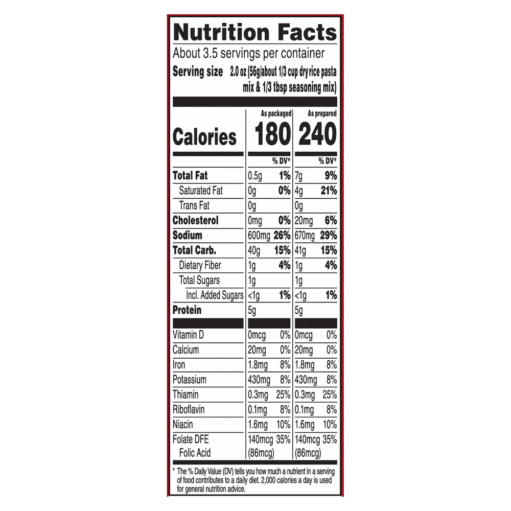 Rice-A-Roni Food Mix, Chicken Flavor-Nutrition-Facts
