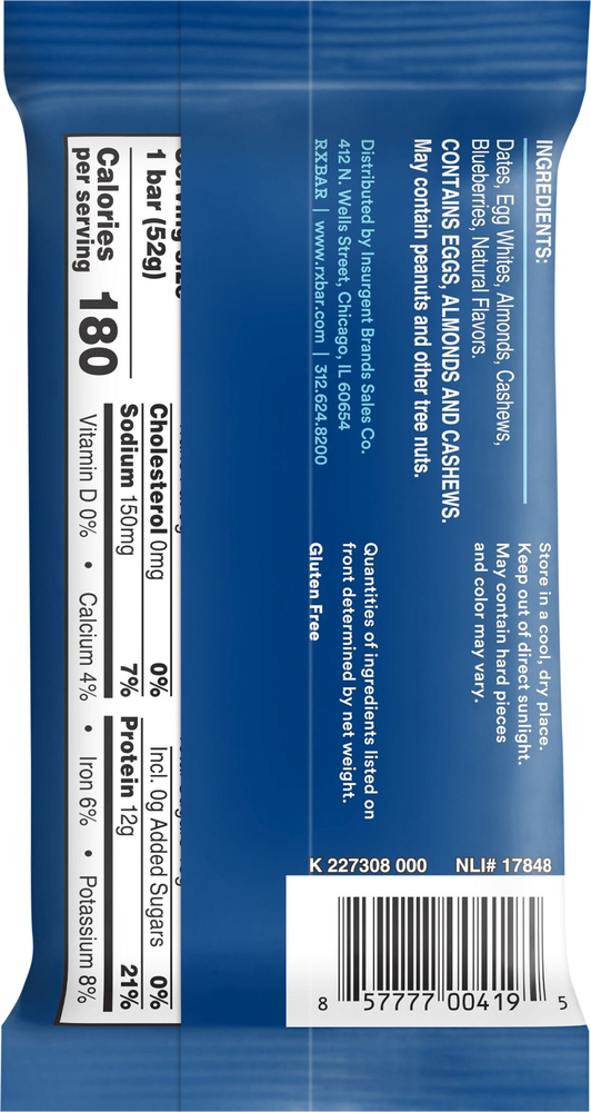RXBAR Protein Bar, Blueberry-Planogram-Back