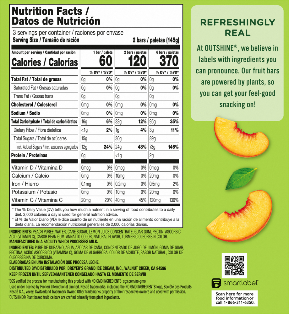 Outshine Outshine Peach Frozen Fruit Bars, 6 Count-Planogram-Back