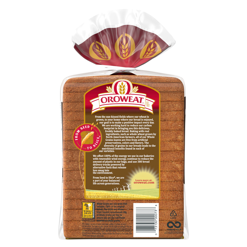 Oroweat Bread, Whole Grain, Double fiber-Planogram-Back