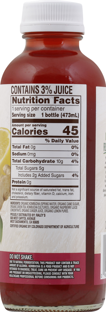 Raley's Kombucha, Organic, Raspberry Lemon Ginger-Planogram-Back