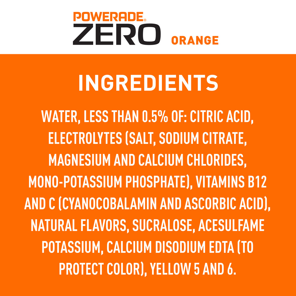 Powerade Zero Sports Drink, Zero Sugar, Orange-Ingredients