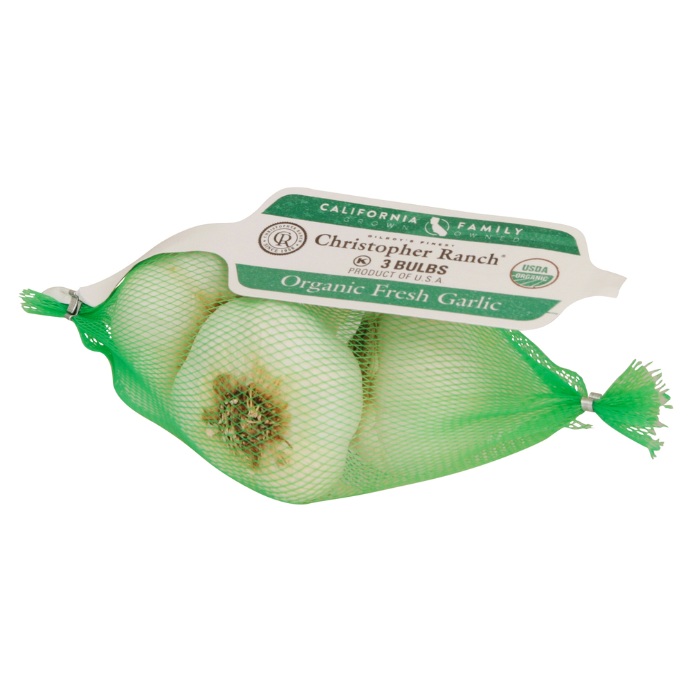 Christopher Ranch Garlic, Fresh, Organic, 3 Bulbs-Front-Right-Elevated
