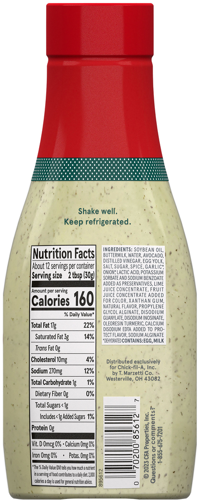 Chick-Fil-A Dressing, Avocado Lime Ranch-Planogram-Back