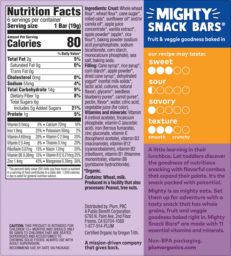 Plum Organics® Mighty Snack Bars® Tots Filled Whole-Grain Snack Bar ...