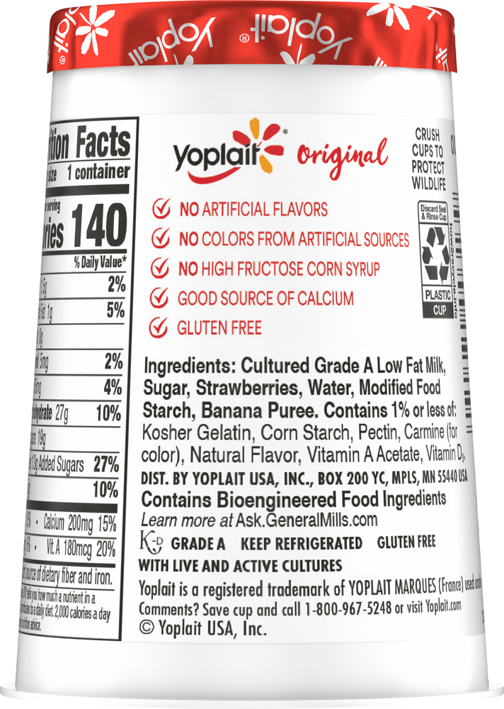 Yoplait Original Yogurt, Low Fat, Strawberry Banana-Planogram-Back