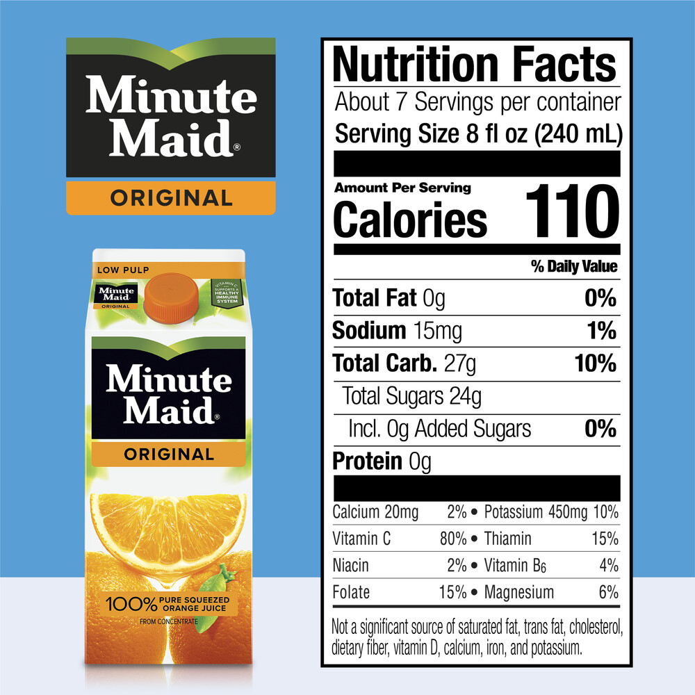 Minute Maid Orange Juice, 100% Pure Squeezed, Low Pulp, Original ...