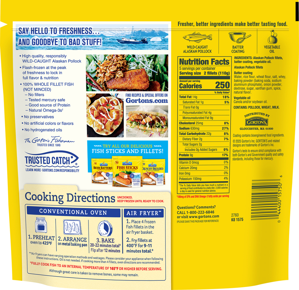 Gorton's Fish Fillets, Crispy Battered-Planogram-Back