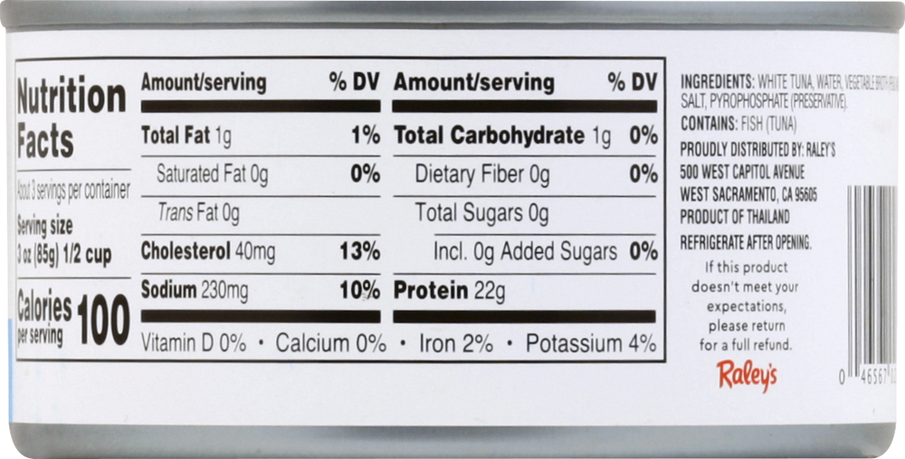 white tuna fish protein per 100g