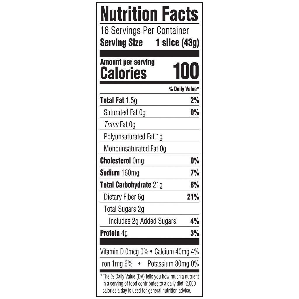 fiber content in white bread