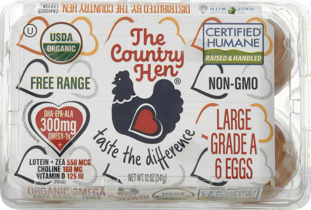 The Country Hen Eggs, Organic, Free Range, Omega, Large-Main