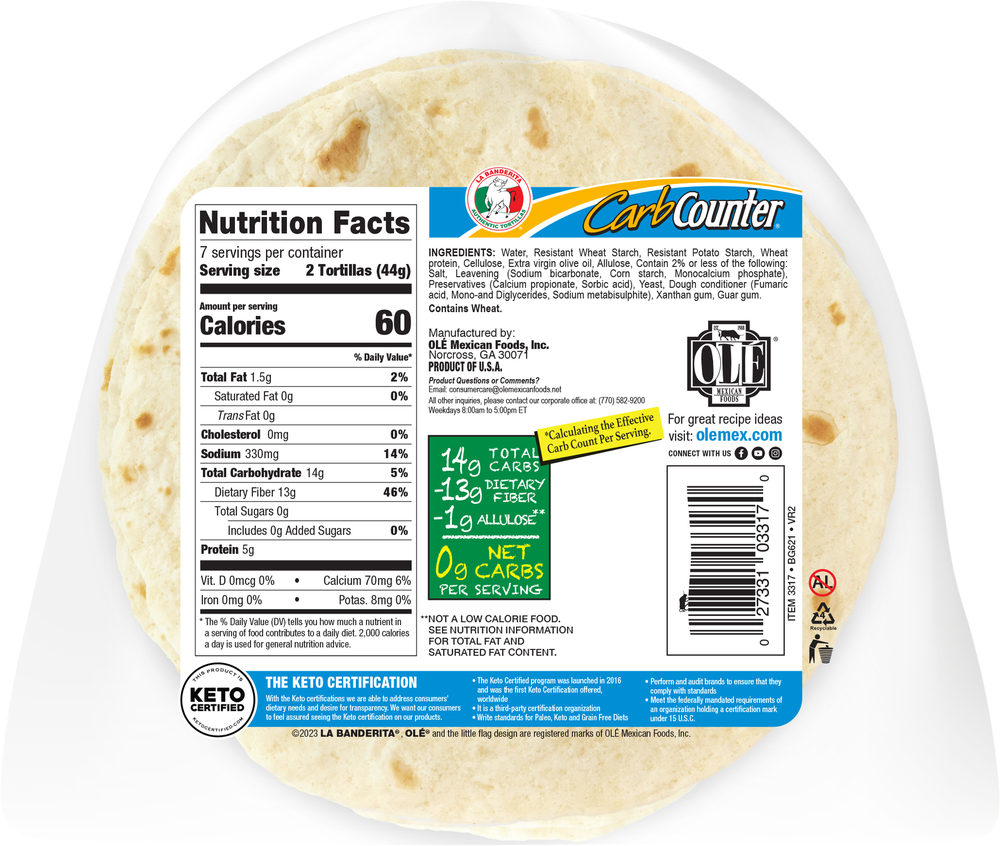 La Banderita CarbCounter Street Taco Tortillas, Zero Net Carbs ...