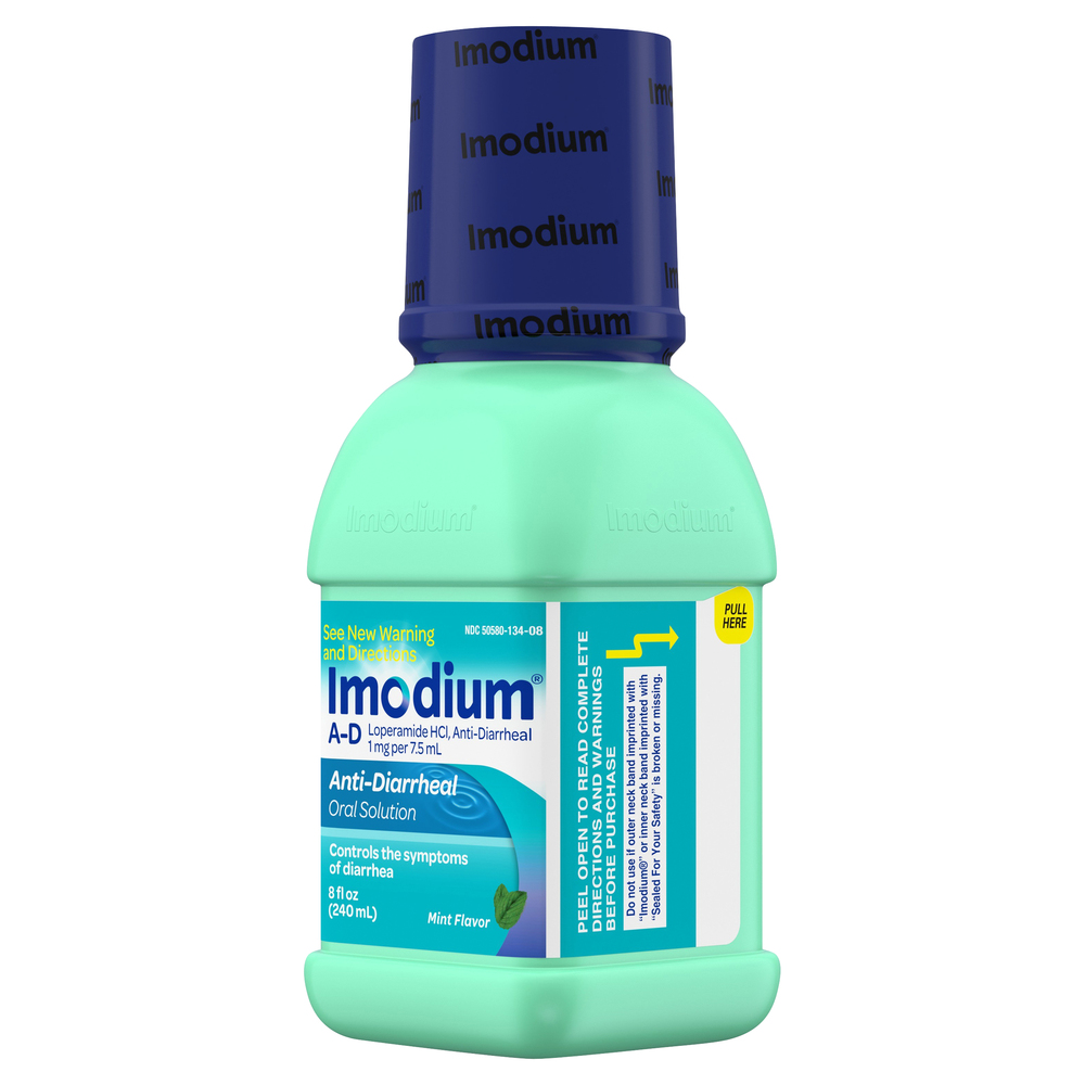 Imodium Anti-Diarrheal, Liquid, Mint-Front-Right-Elevated