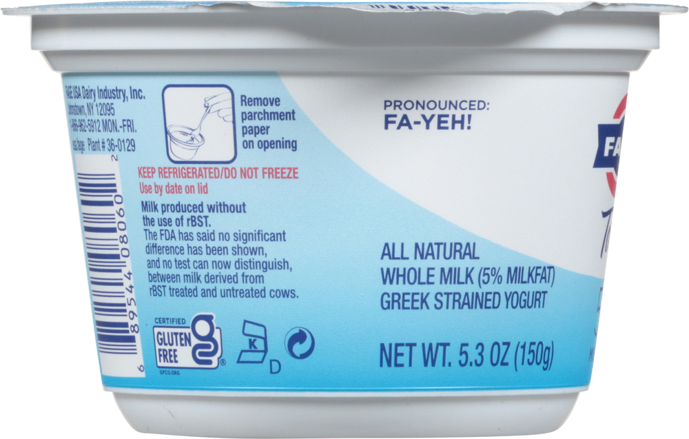 Fage Total Yogurt, Greek, Whole Milk, Strained-Planogram-Left