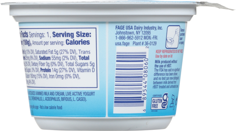 Fage Total Yogurt, Greek, Whole Milk, Strained-Planogram-Back