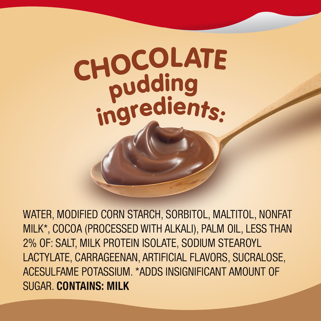 Snack Pack Pudding, Sugar Free, Chocolate-Ingredients