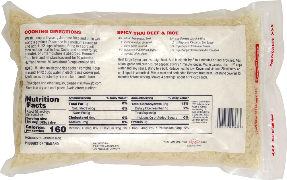 Dynasty Jasmine Rice, Milagrosa-Planogram-Back