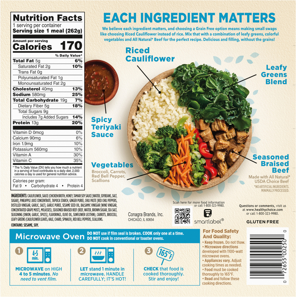 Healthy Choice Protein Bowls Grain Free Spicy Beef Teriyaki-Planogram-Back