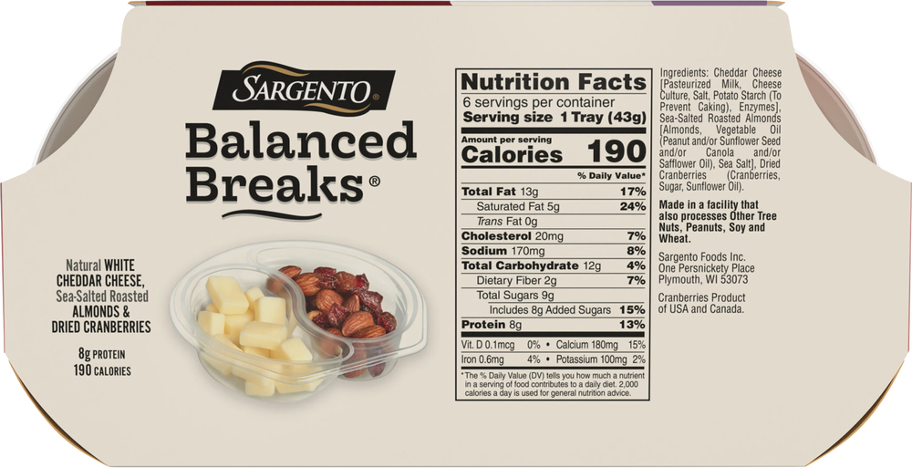 Sargento Balanced Breaks, White Cheddar Cheese/Almonds & Dried ...