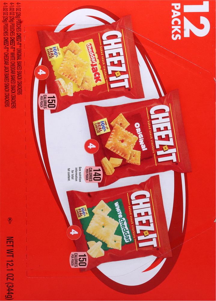 Cheez-It Snack Crackers, Original/White Cheddar/Cheddar, Baked, 12 ...