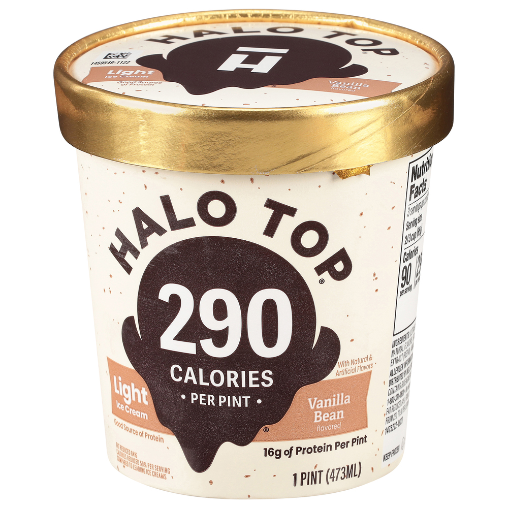Halo Top Ice Cream, Light, Vanilla Bean Flavored-Front-Right-Elevated