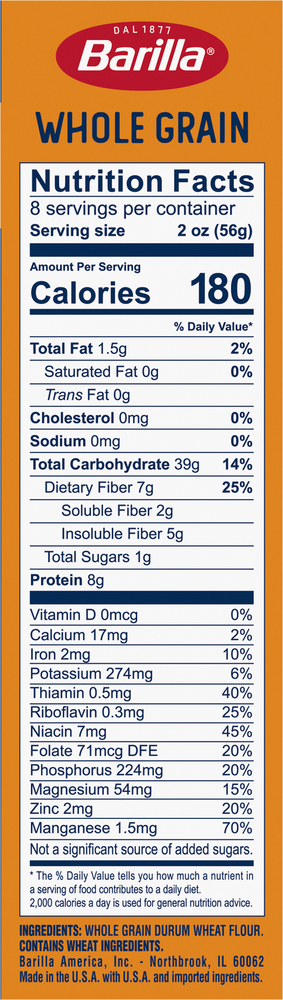 Barilla Whole Grain Penne - Non-GMO Pasta Made With 100% Whole Grain ...
