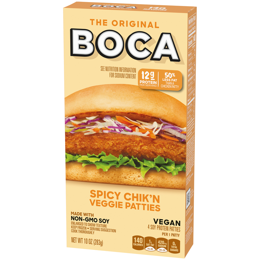 Boca Veggie Patties, Spicy Chik'-Front-Right-Elevated