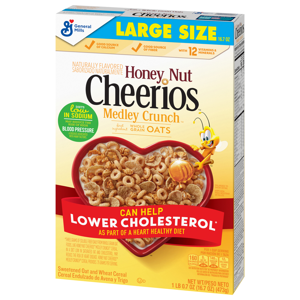 Cheerios Medley Crunch Cereal, Honey Nut, Large Size-Front-Right-Elevated