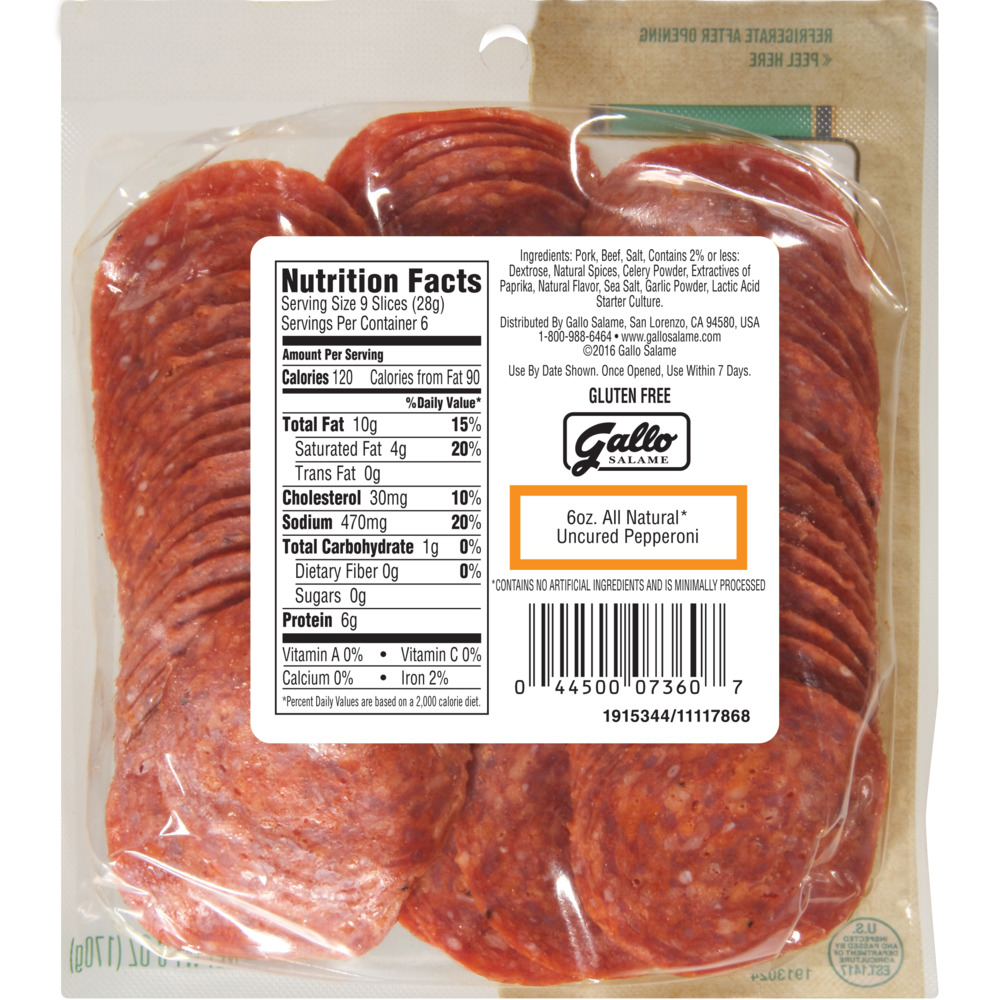 Gallo Deli Sliced All Natural* Pepperoni Lunch Meat, 6 oz-Planogram-Back