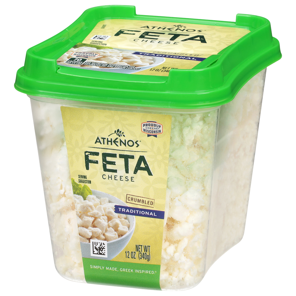 Athenos Cheese, Feta, Traditional, Crumbled-Front-Right-Elevated