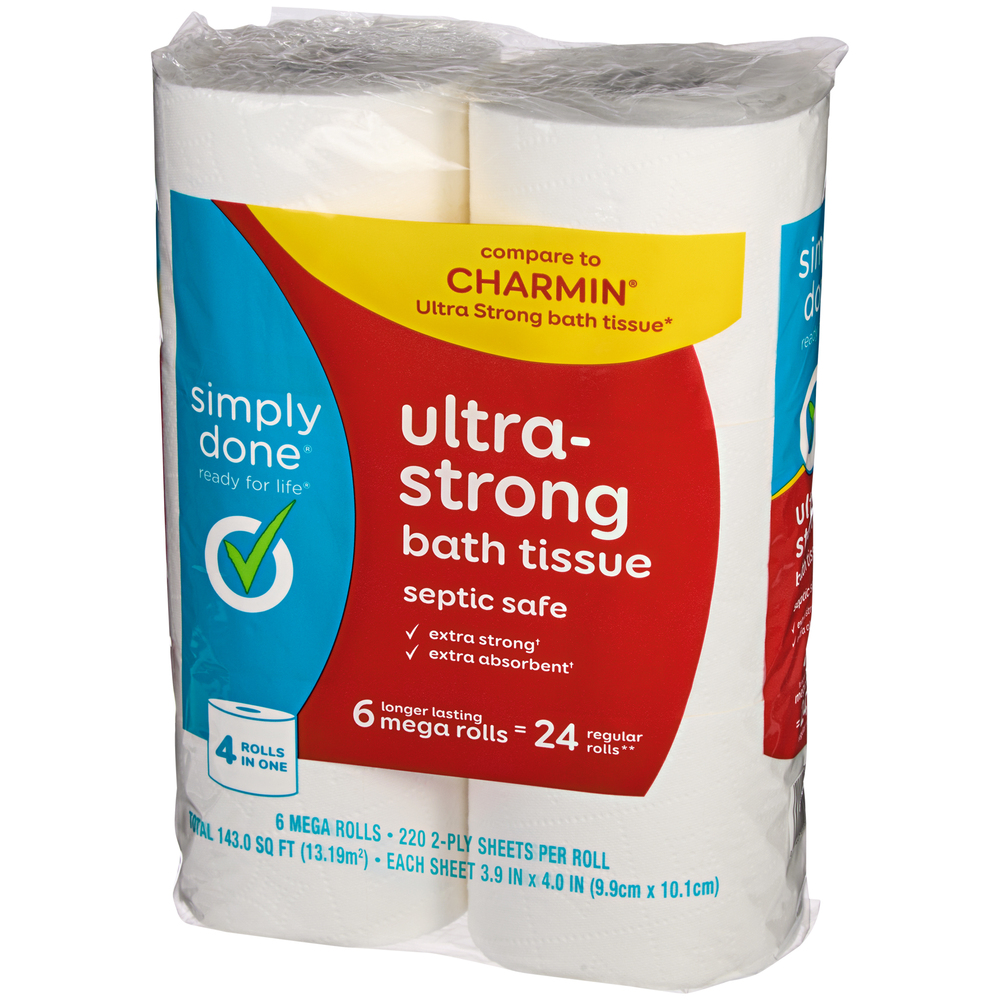 Simply Done Bath Tissue, Ultra-Strong, Mega, Two-Ply-Front-Right-Elevated