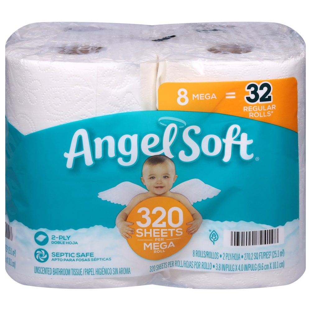 Angel Soft Bathroom Tissue, Unscented, Mega Rolls, 2-Ply-Ecom