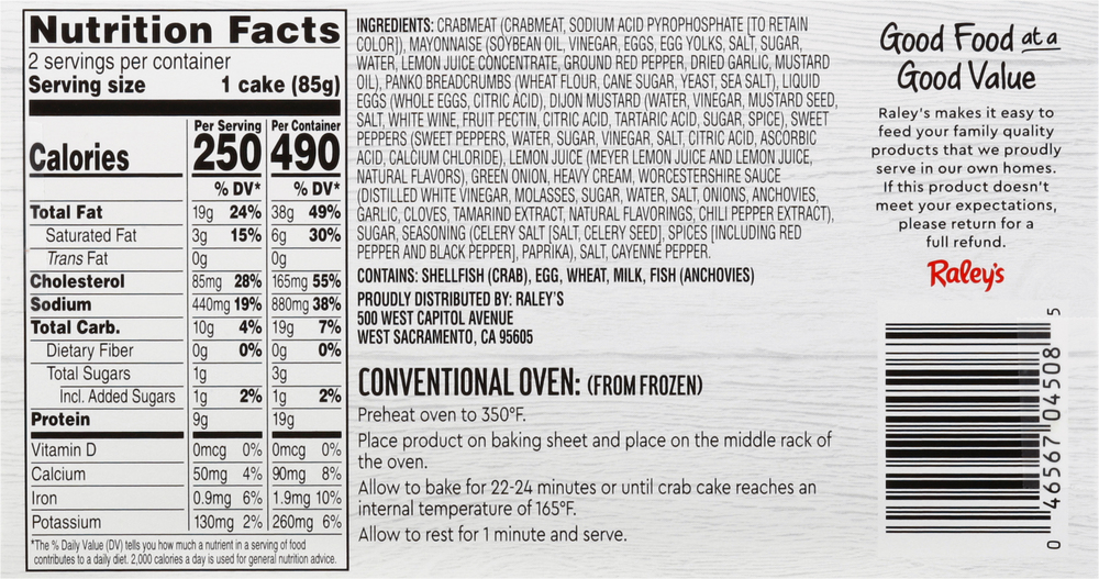 Raley's Handcrafted Crab Cakes-Planogram-Back
