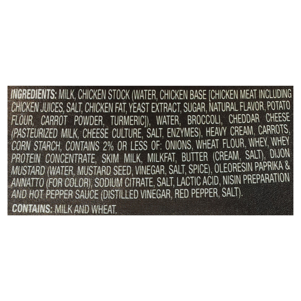 Panera Bread Soup, Broccoli Cheddar-Ingredients