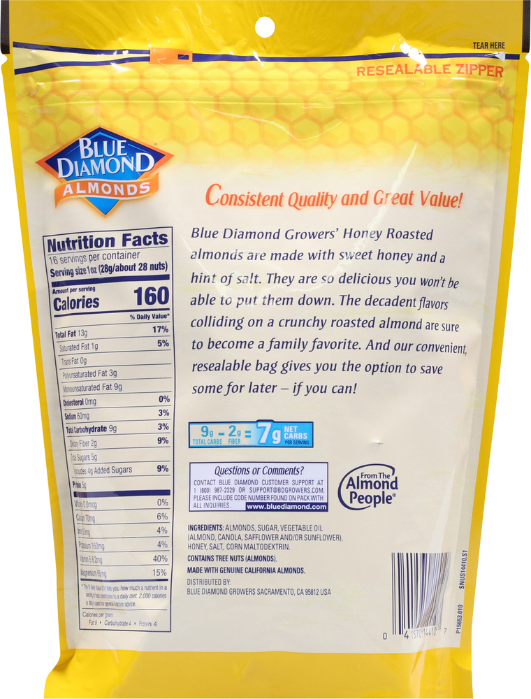 Blue Diamond Almonds, Honey Roasted, Value Pack-Planogram-Back