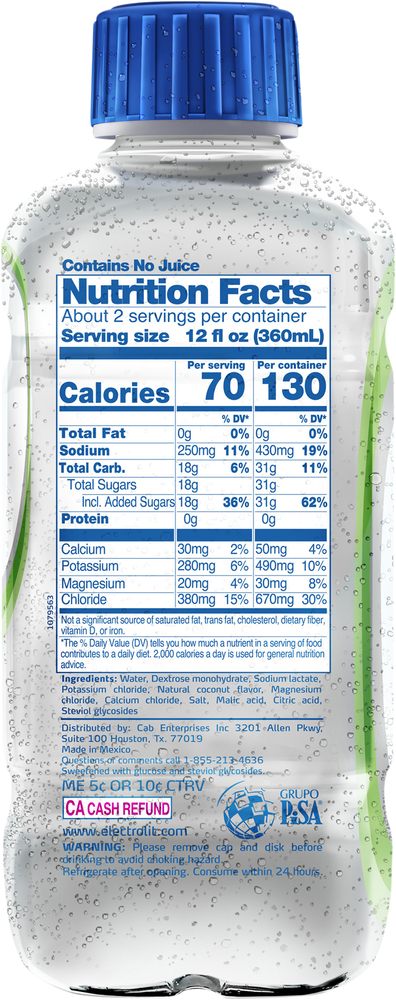 Electrolit Electrolyte Beverage, Coconut, Premium Hydration-Planogram-Right