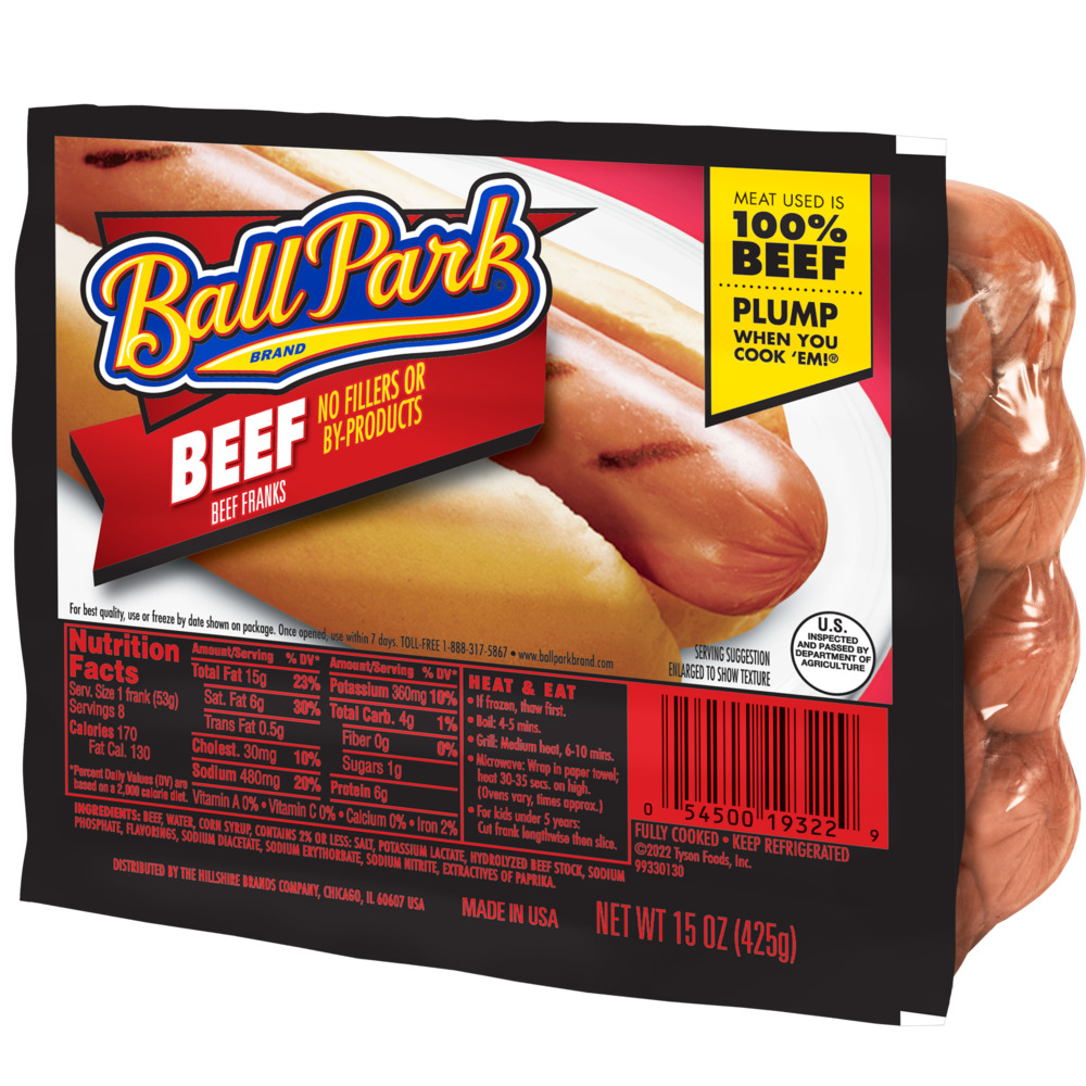 Ball Park Ball Park Beef Hot Dogs, 8 Count-Front-Right-Elevated