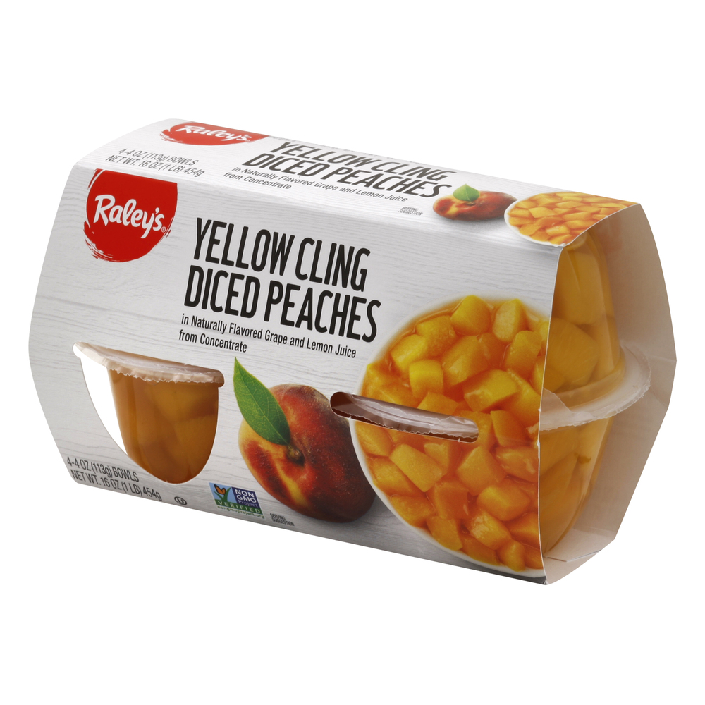 Raley's Yellow Cling Diced Peaches in Grape and Lemon Juice-Front-Right ...