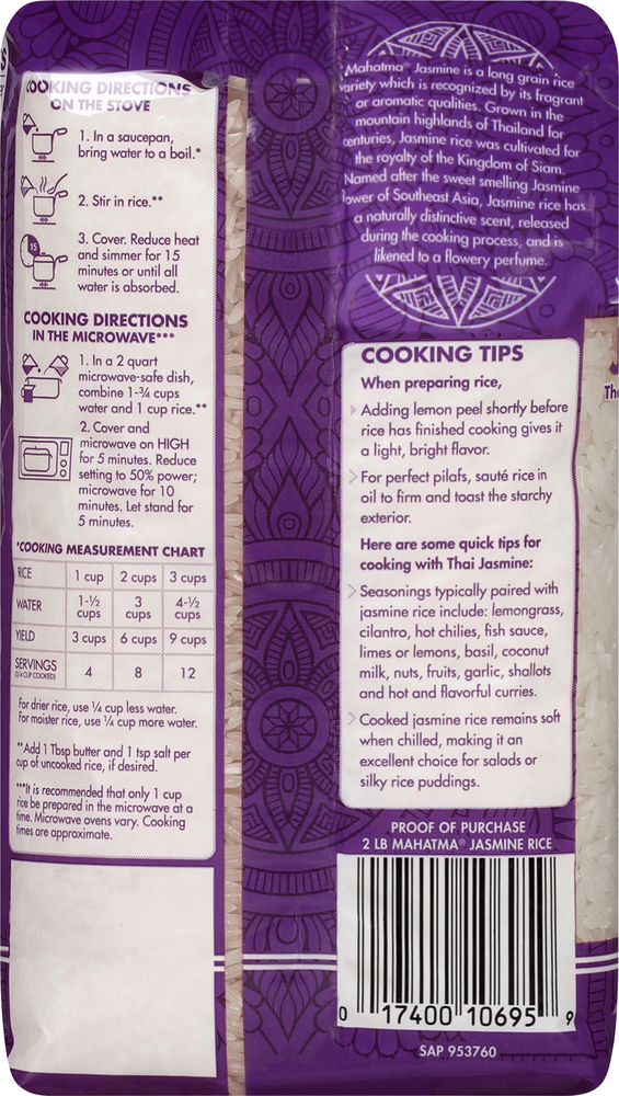 Mahatma Rice, Long Grain, Jasmine-Planogram-Back