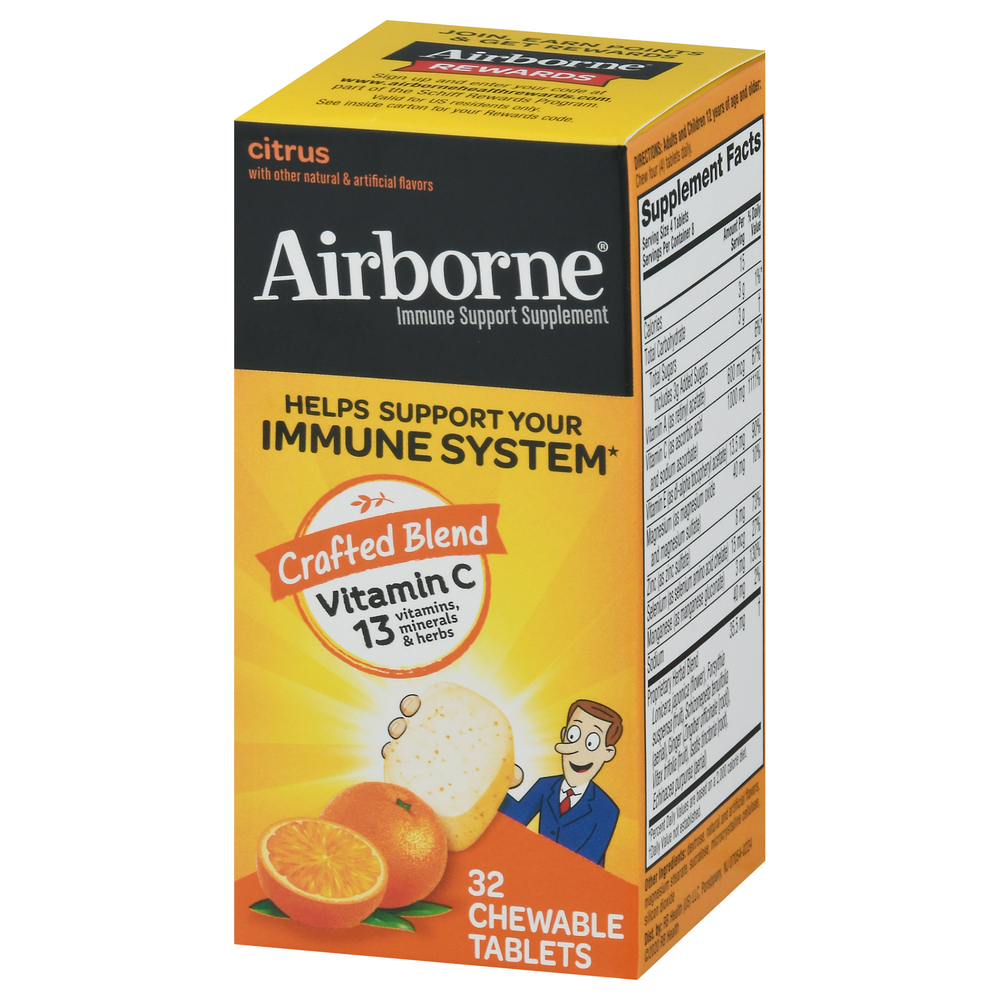 Airborne Immune Support, Chewable Tablets, Citrus-Front-Right-Elevated