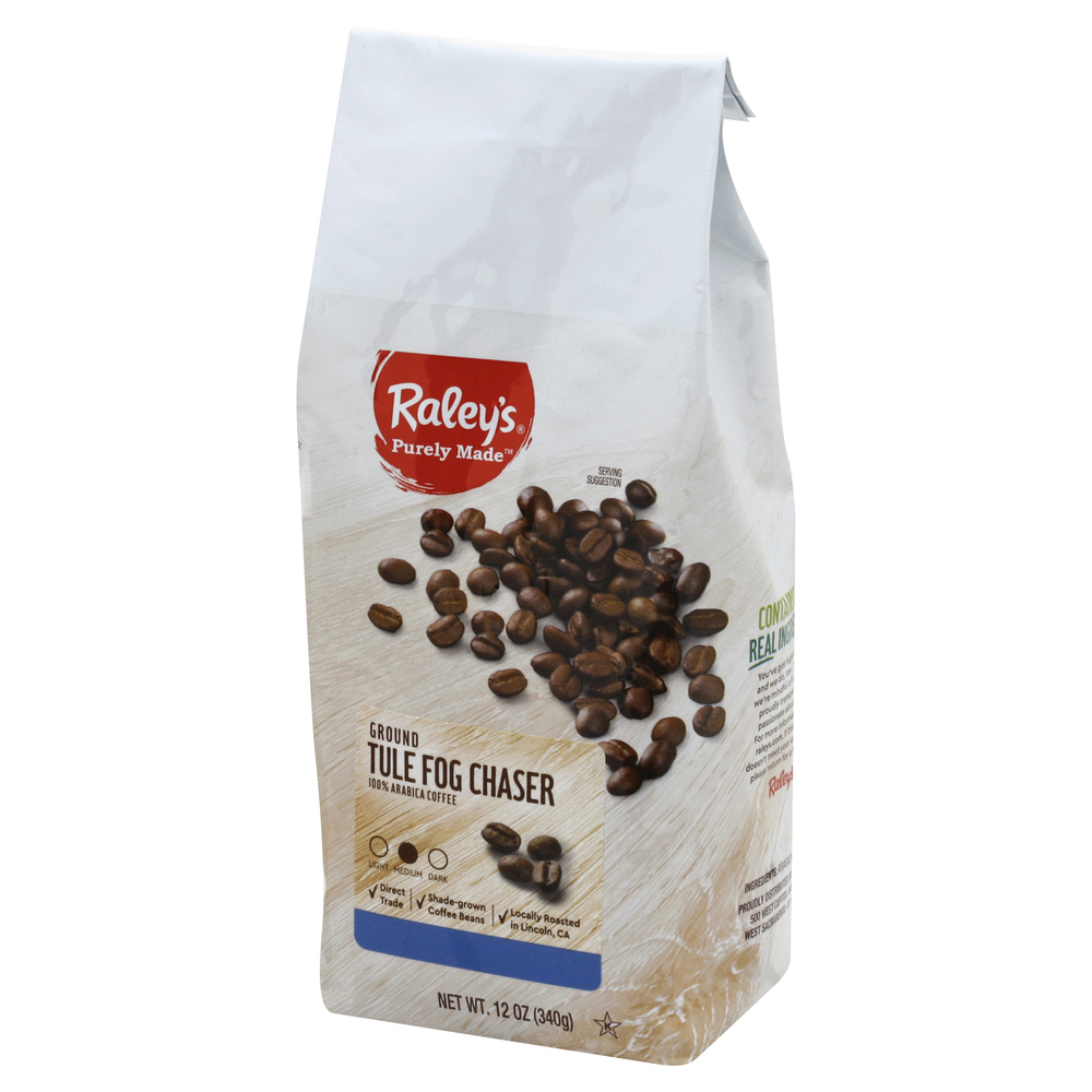 Raley's Purely Made Tule Fog Chaser 100% Arabica Medium Roast Ground Coffee-Front-Right-Elevated